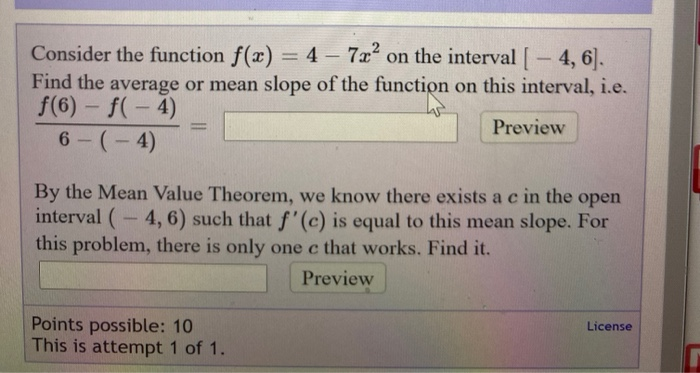 Solved Consider the function f(x) = 4 – 7x2 on the interval | Chegg.com