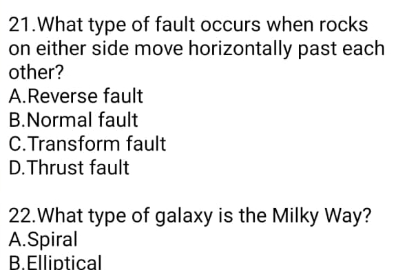 Solved Earth Science: What type of fault occurs when rocks | Chegg.com