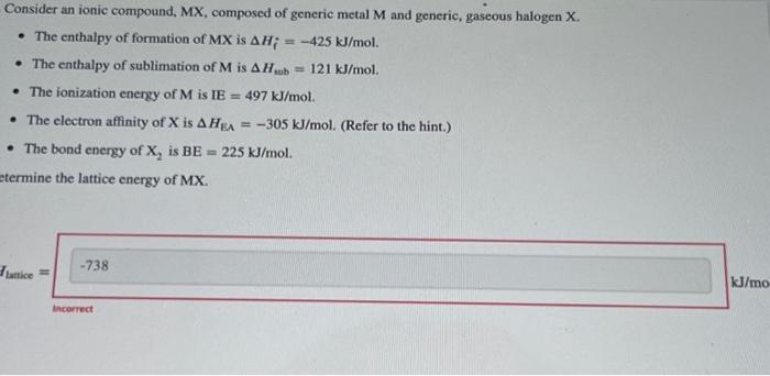 Solved Consider an ionic compound, MX, composed of generic | Chegg.com