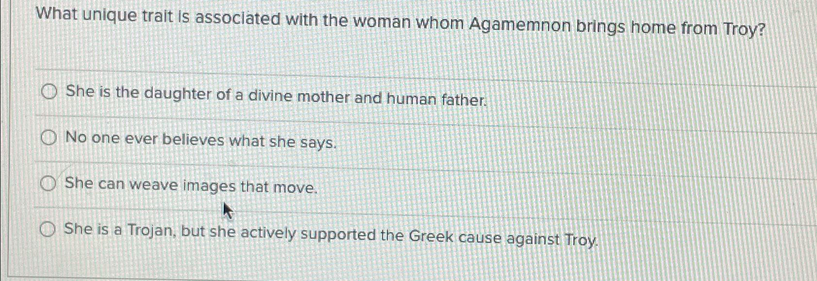 Solved What unique trait is assoclated with the woman whom | Chegg.com