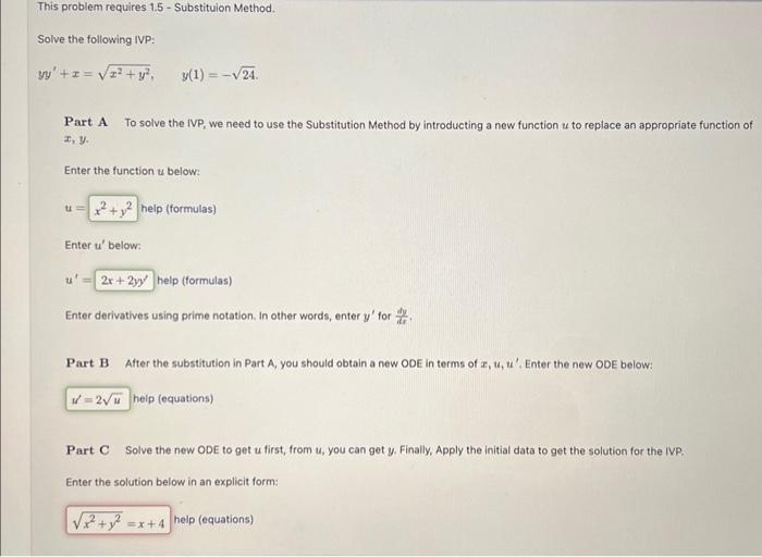 Solved This problem requires 1.5 - Substituion Method. Solve | Chegg.com Solved This problem requires 1.5 - Substituion Method. Solve | Chegg.com