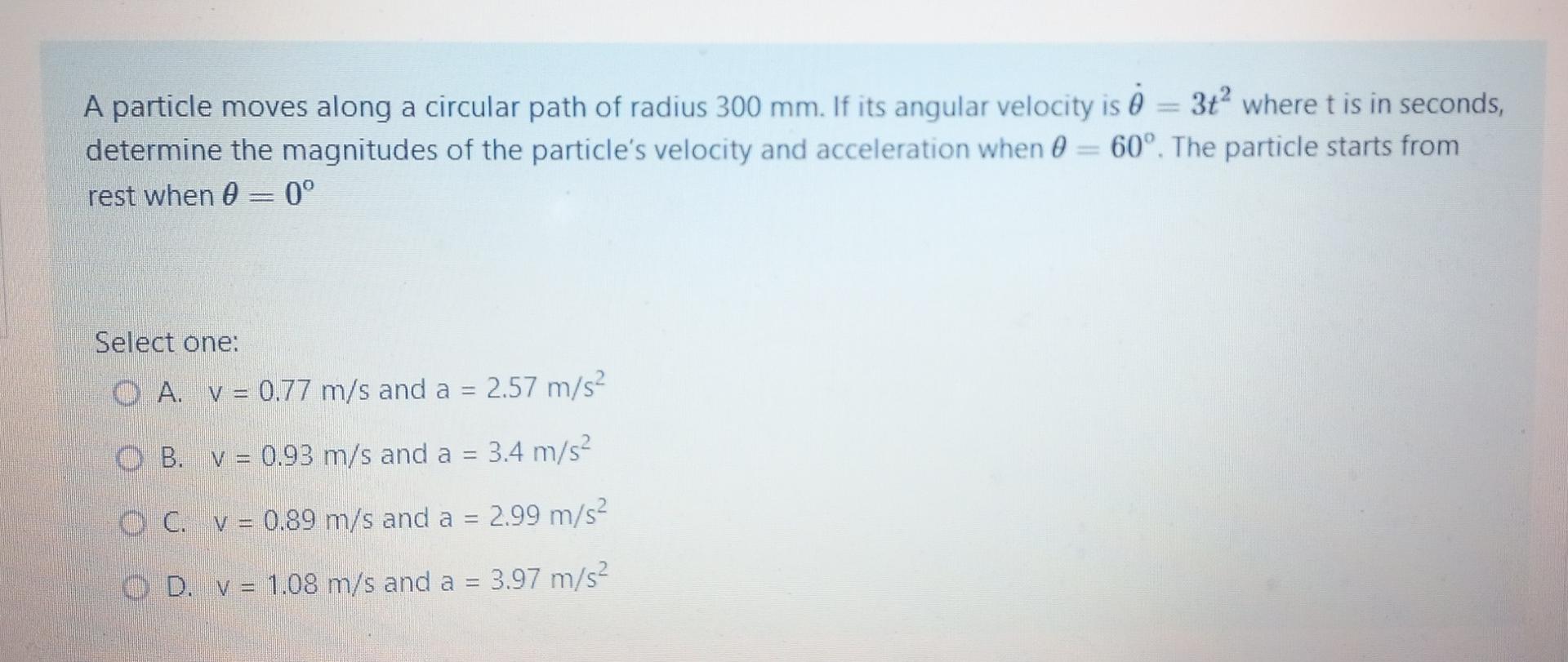 Solved A particle moves along a circular path of radius 300 | Chegg.com
