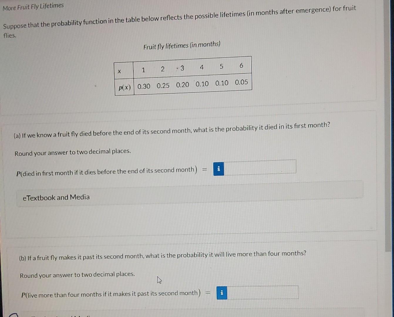 Solved More Fruit Fly Lifetimes Suppose that the probability | Chegg.com