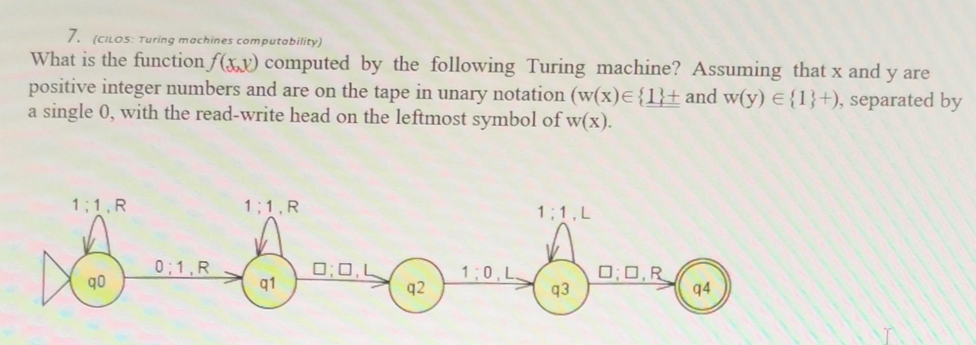 Solved (CILO5: Turing machines computability) 7. What is the | Chegg.com
