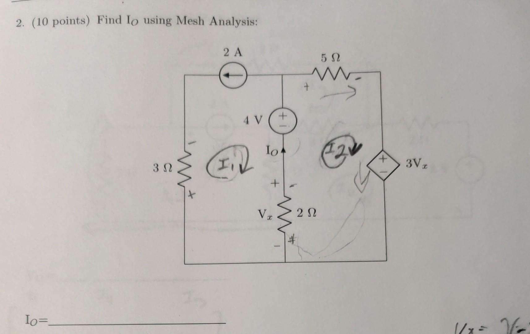 Solved 2. (10 points) Find Io using Mesh Analysis: Io=_ 3 Ω | Chegg.com