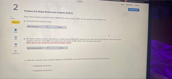 Solved Problem 5−5 (Algo) Break-even analysis [LO5-2] a. | Chegg.com
