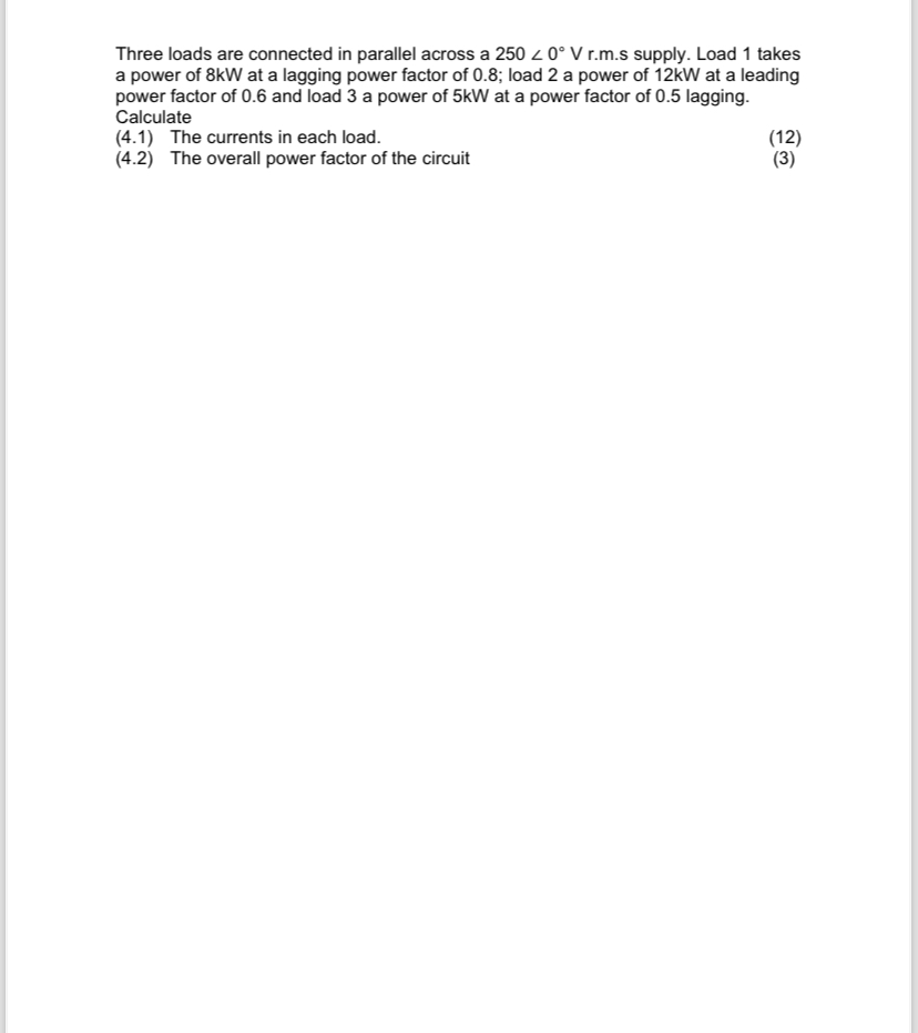 Solved Three loads are connected in parallel across a | Chegg.com