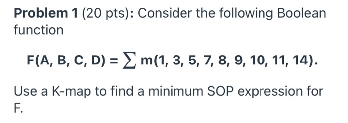 Solved Problem 1 (20 pts): Consider the following Boolean | Chegg.com