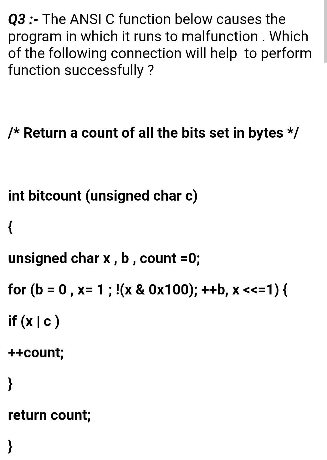 Solved 23:- The ANSI C function below causes the program in | Chegg.com