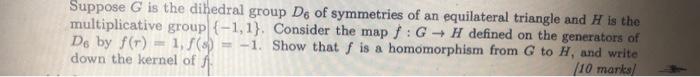 Solved Suppose G is the dihedral group D6 of symmetries of | Chegg.com