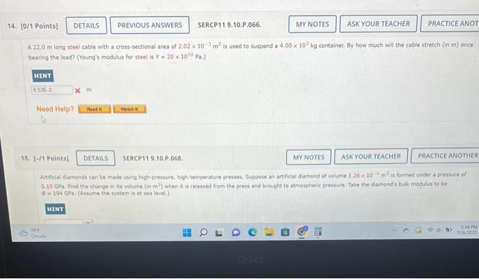 Solved A. 22.0 m long steel cable with a cross-sectional | Chegg.com