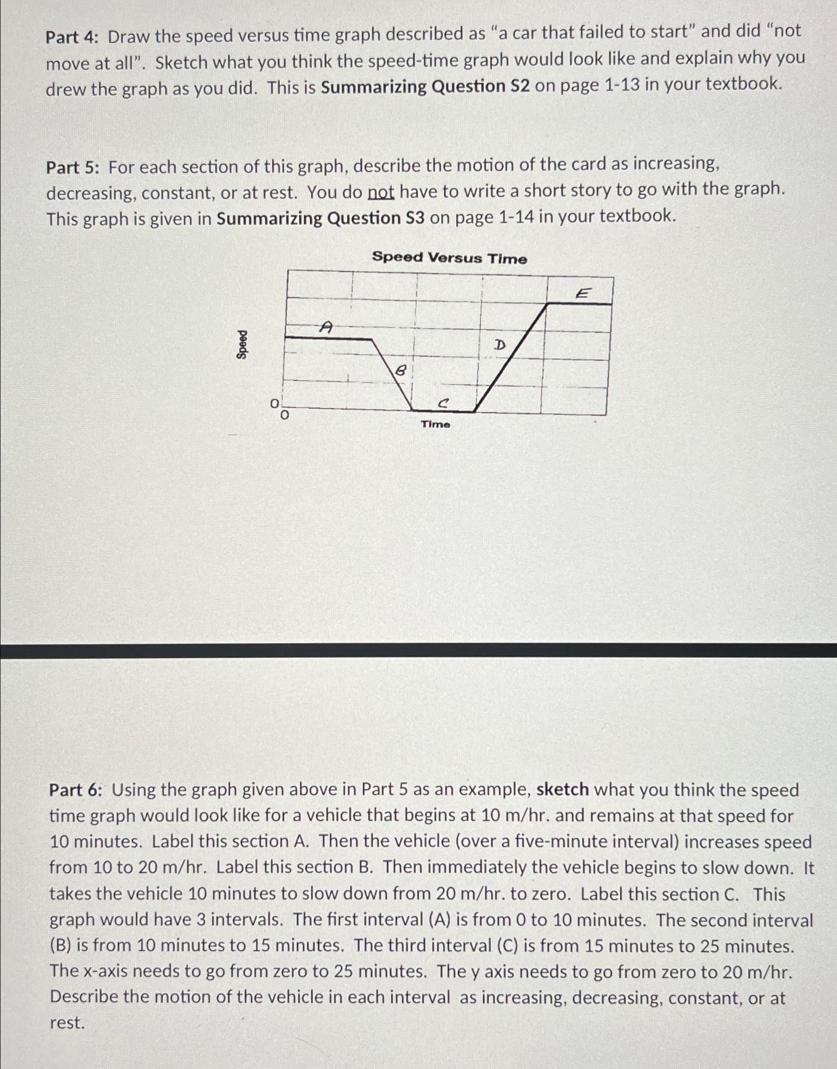 Solved Part 4: Draw the speed versus time graph described as | Chegg.com