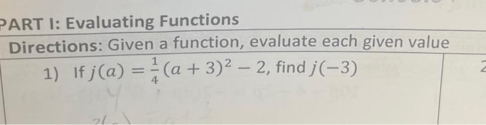 Solved ART I: Evaluating Functions Directions: Given a | Chegg.com