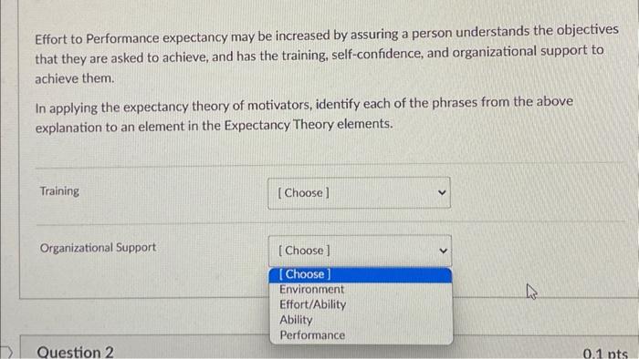 Solved Effort to Performance expectancy may be increased by | Chegg.com