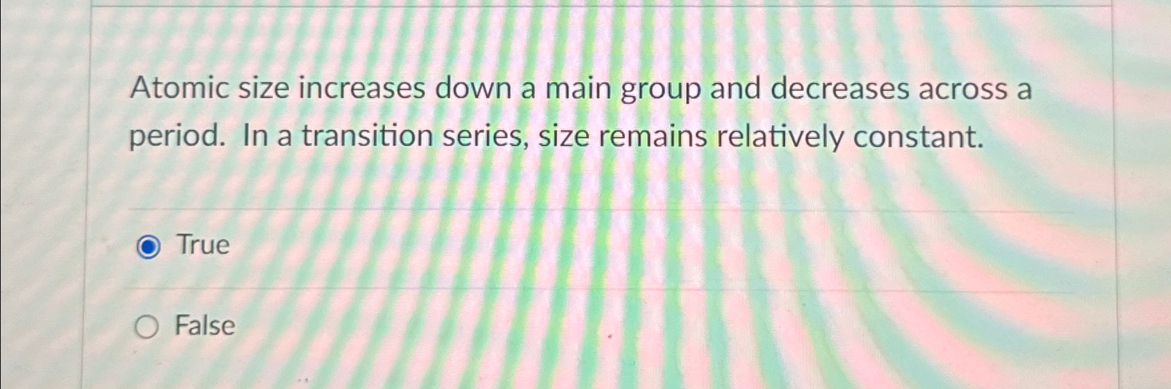 Solved Atomic size increases down a main group and decreases | Chegg.com