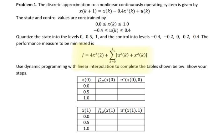 Problem 1. The discrete approximation to a nonlinear | Chegg.com