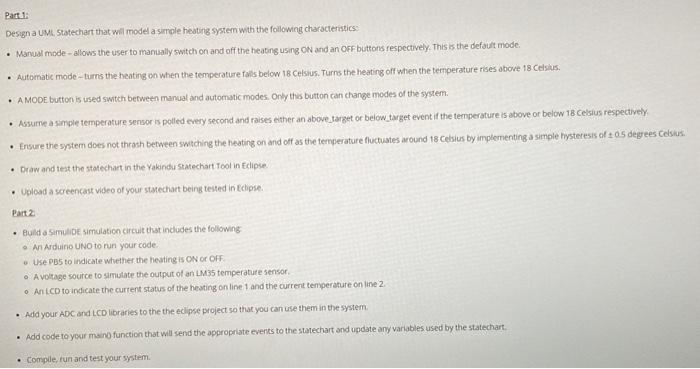 Part 1 Design a UML, Statechart that will model a | Chegg.com