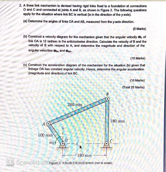 Solved 2 A three link mechanism is devised having rigid | Chegg.com