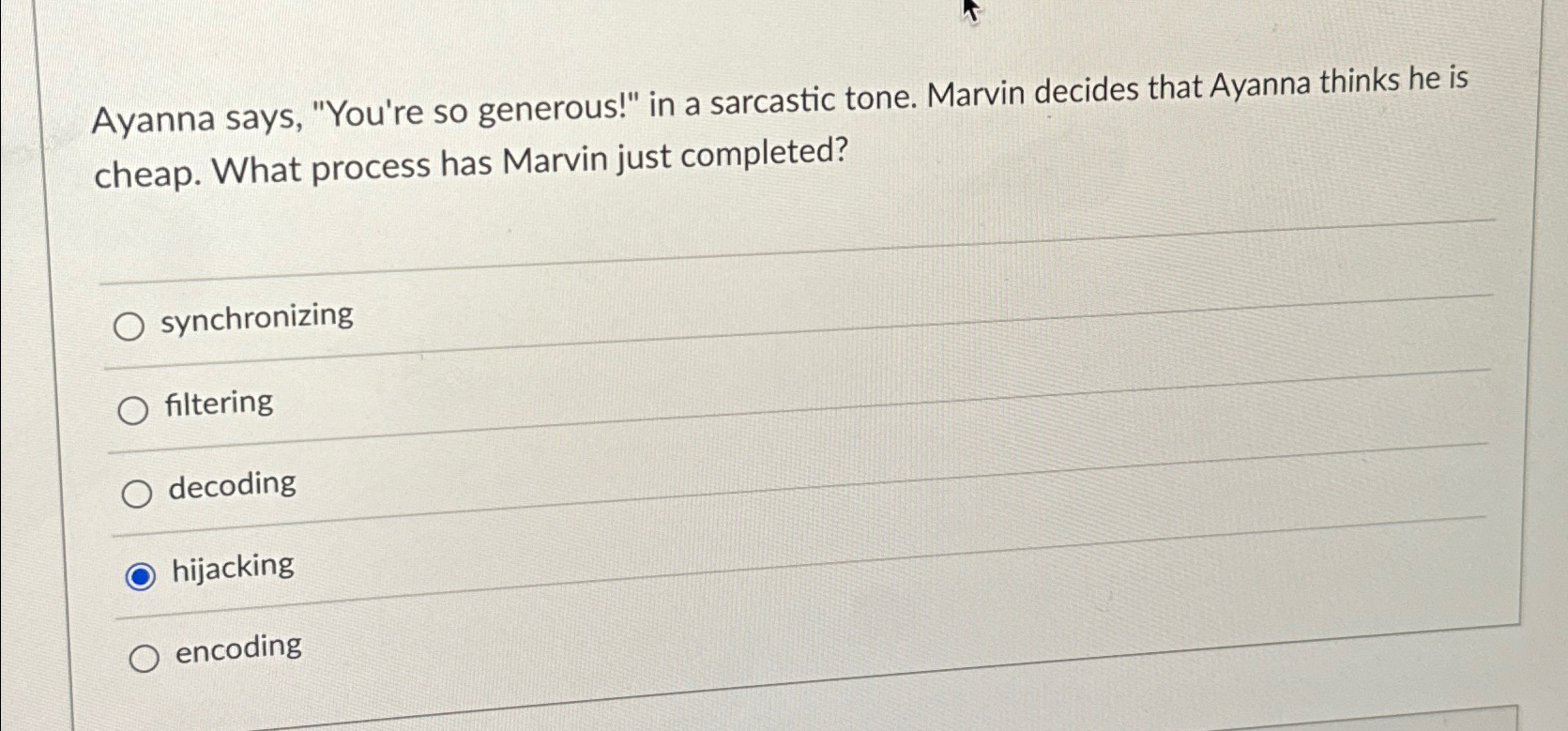Solved Ayanna says, "You're so generous!" in a sarcastic | Chegg.com