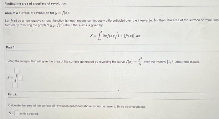 Solved Finding the area of a surface of revolution. Area of | Chegg.com