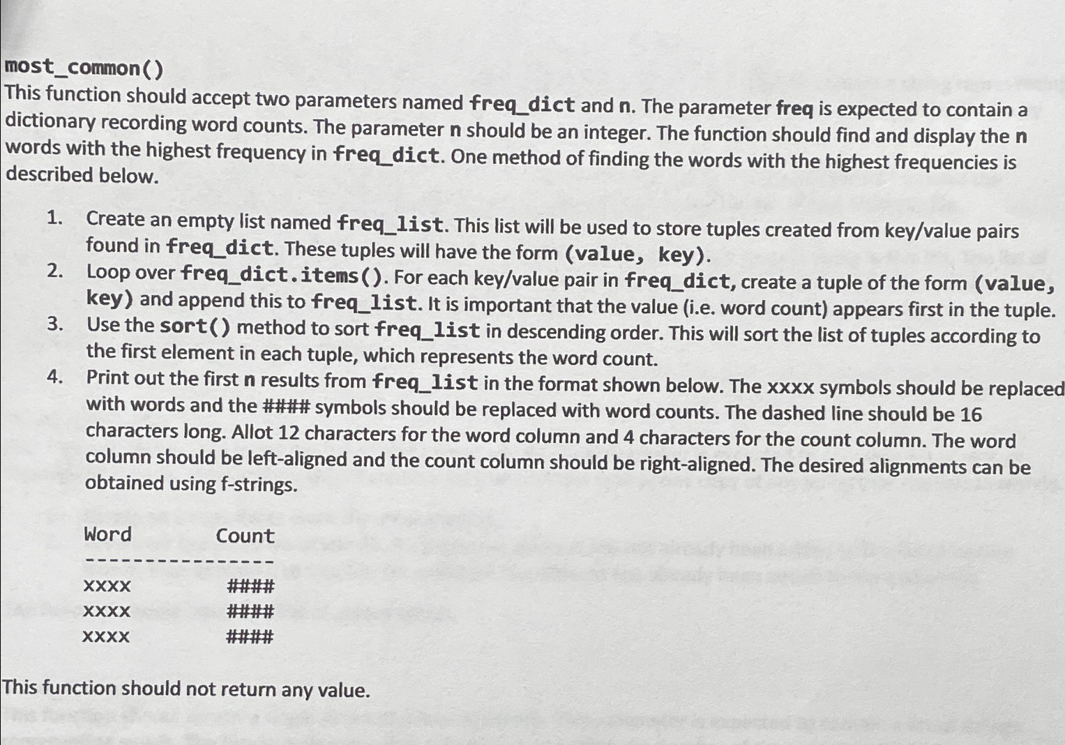 Solved most_common( )This function should accept two | Chegg.com