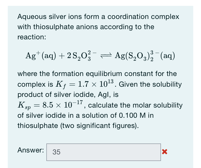 Solved Aqueous silver ions form a coordination complex with | Chegg.com