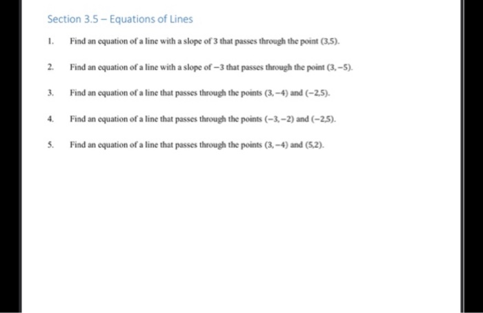 Solved Section 3.5 - Equations of Lines 1. Find an equation | Chegg.com