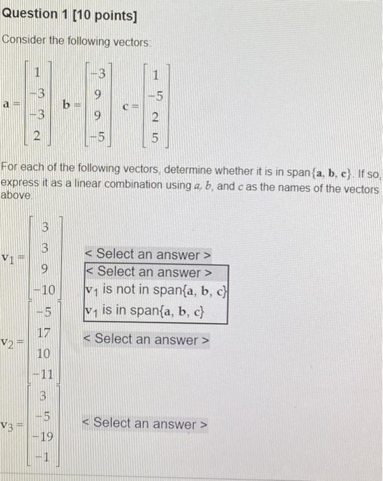 Solved Consider the following vectors | Chegg.com