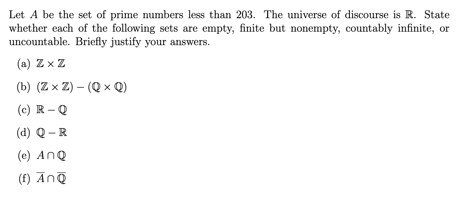 Solved Let A ﻿be the set of prime numbers less than 203. | Chegg.com