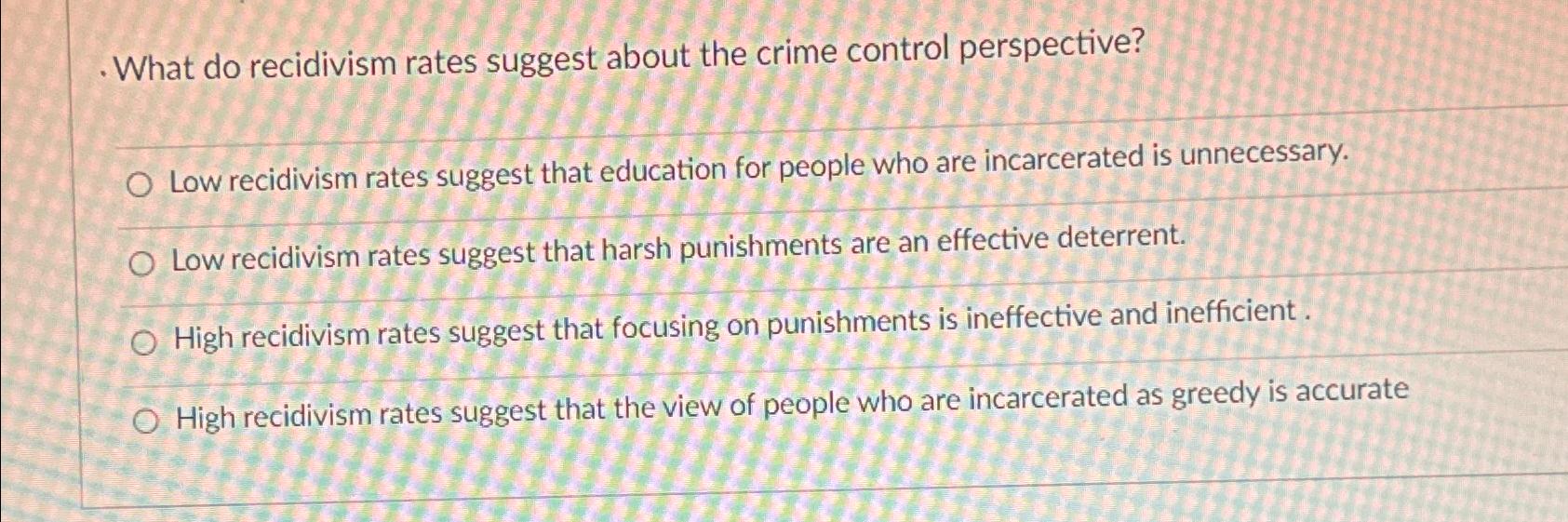 Solved What do recidivism rates suggest about the crime | Chegg.com