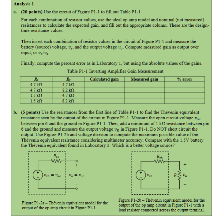[Solved]: Analysis 1 a. ( 20 points) Use the circuit of Figu