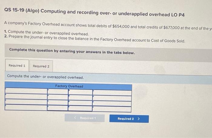 Solved QS 15-19 (Algo) Computing and recording over-or | Chegg.com