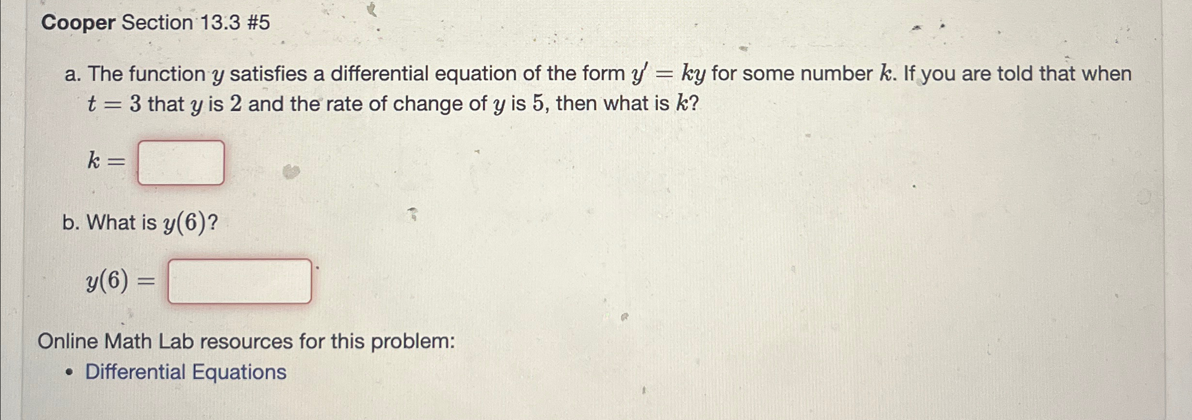 Solved Cooper Section 13.3 ﻿#5a. ﻿The function y ﻿satisfies | Chegg.com