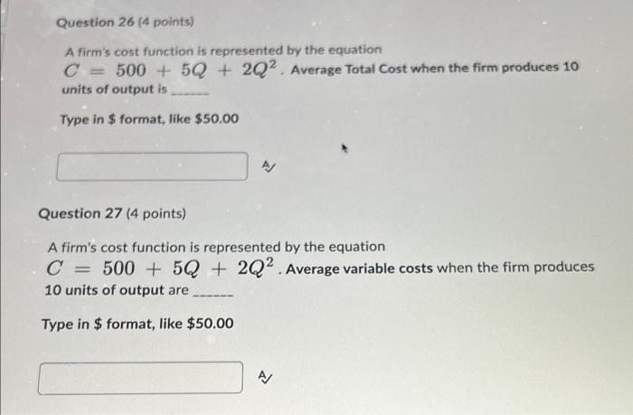 Solved A firm's cost function is represented by the equation | Chegg.com