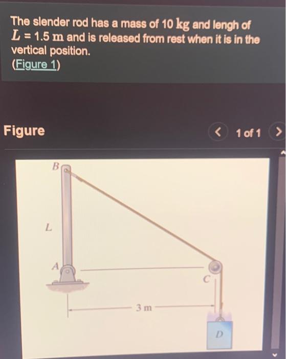 Solved The slender rod has a mass of 10 kg and lengh of | Chegg.com