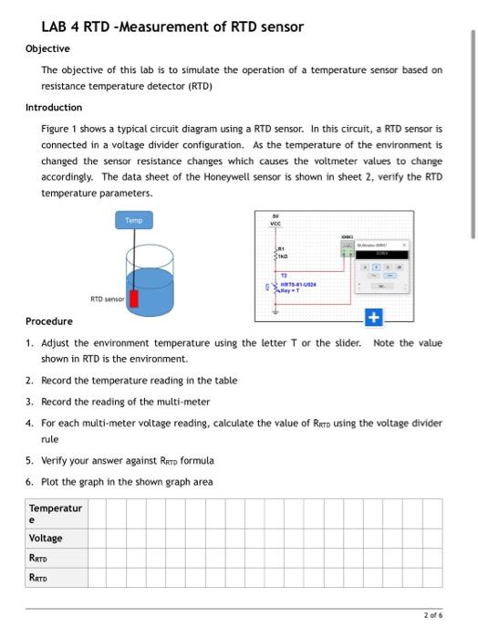 Solved LAB 4 RTD -Measurement of RTD sensor Objective The | Chegg.com
