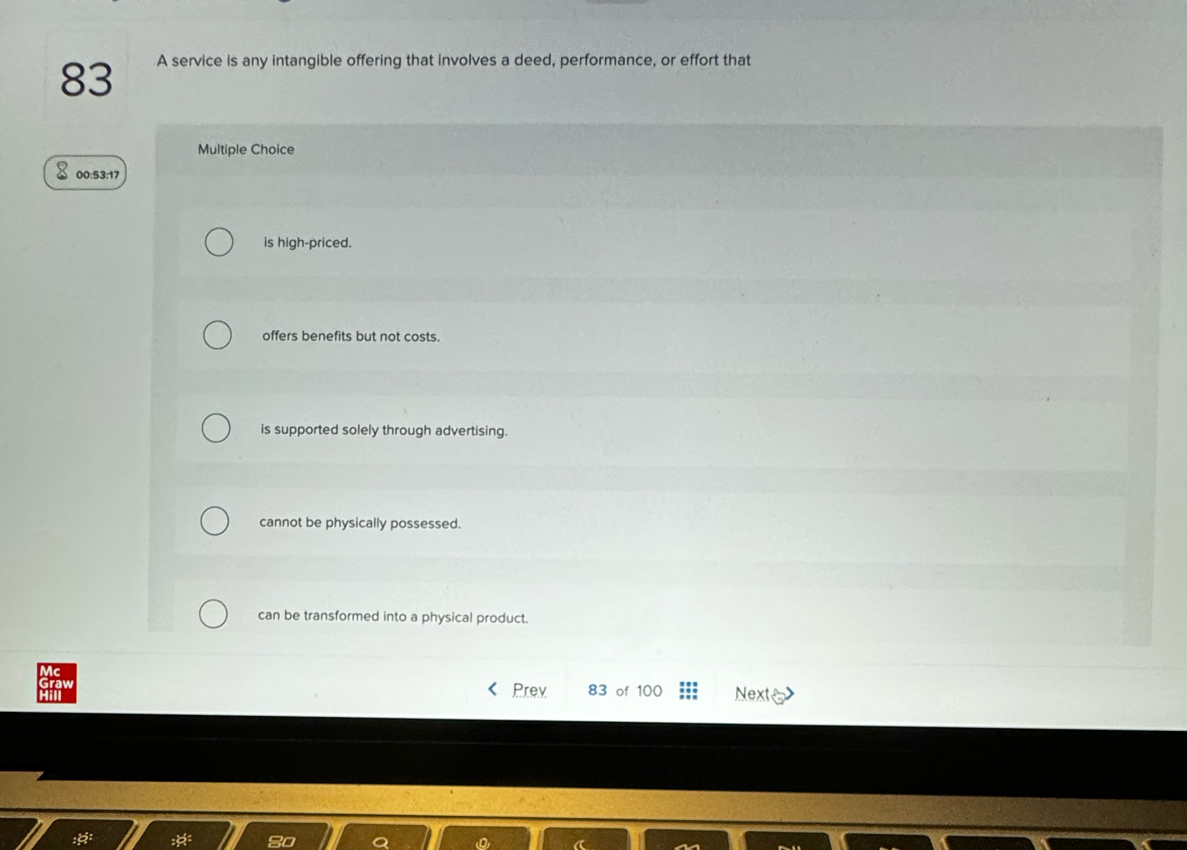 Solved 83A service is any intangible offering that involves | Chegg.com