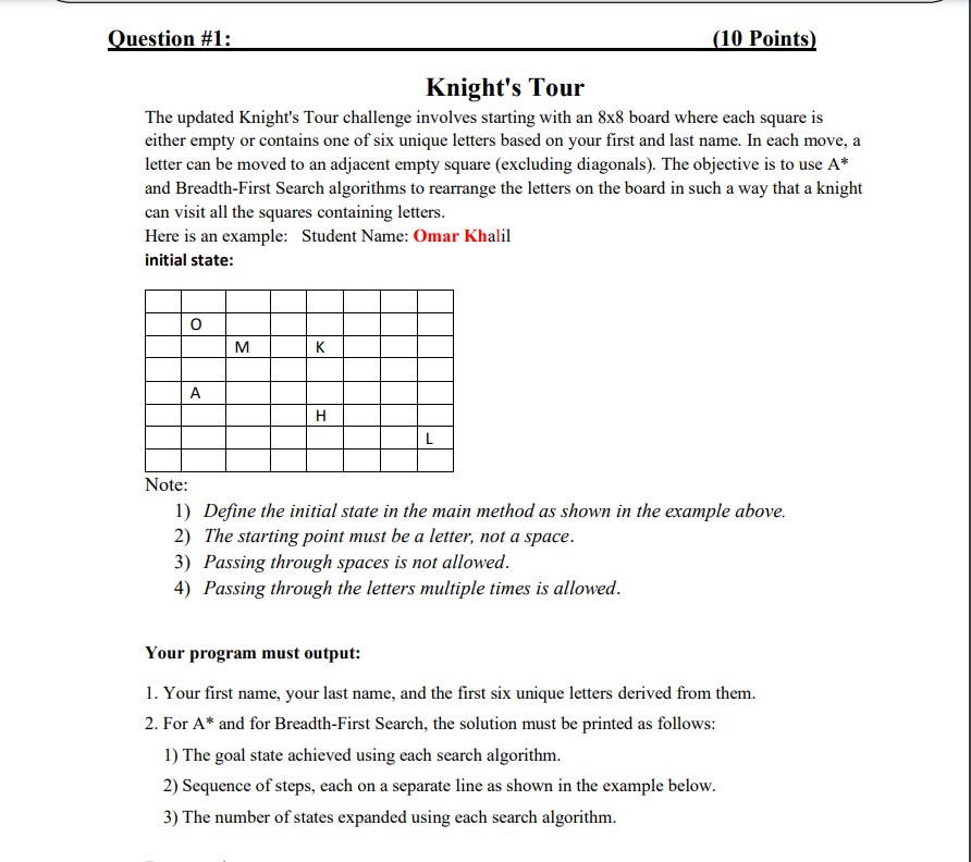 Solved Knight's TourThe updated Knight's Tour challenge | Chegg.com