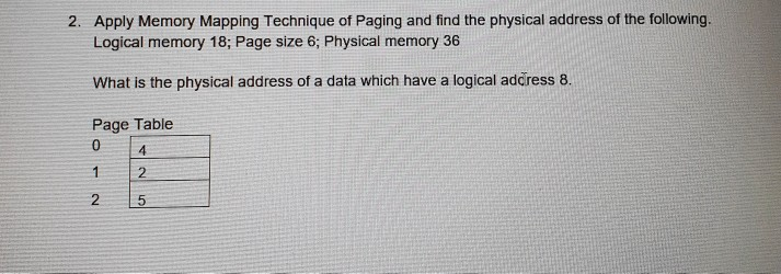 Solved 2. Apply Memory Mapping Technique of Paging and find | Chegg.com