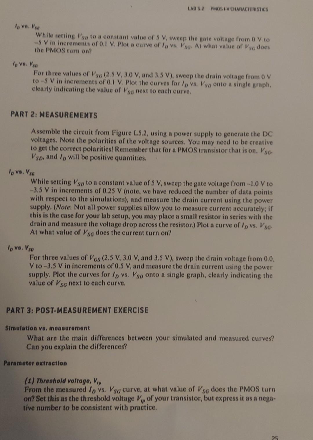 Solved PMOS I-V Characteristics [See Sections 5.1-5.2, p. | Chegg.com