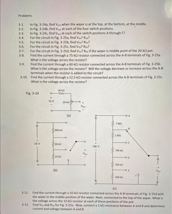 Solved Problems 3-1. In Fig. 3-24a, find Vou when the wiper | Chegg.com