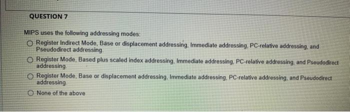 Solved MIPS uses the following addressing modes: Register | Chegg.com