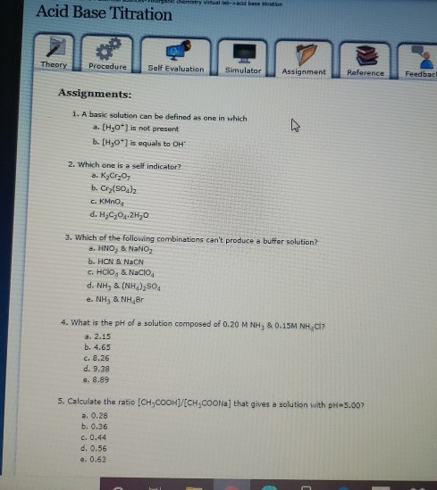 Solved Acid Base Titration Theory Procedure Self Evaluation | Chegg.com