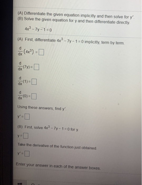 Solved (A) Differentiate the given equation implicitly and | Chegg.com