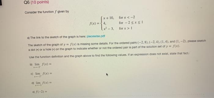 Solved Q6 (10 points) Consider the function given by x + 10, | Chegg.com Solved Q6 (10 points) Consider the function given by x + 10, | Chegg.com