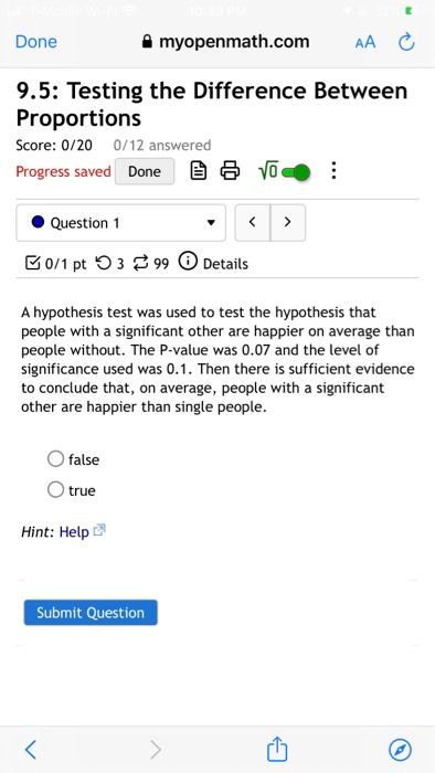 Solved 9.5: Testing the Difference Between Proportions | Chegg.com