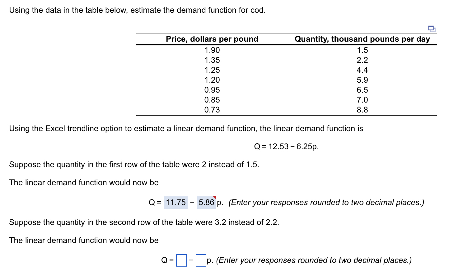 Solved Using the data in the table below, estimate the | Chegg.com