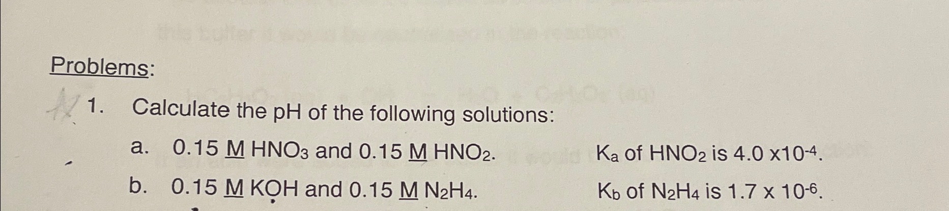 Solved Problems:Calculate the pH ﻿of the following | Chegg.com