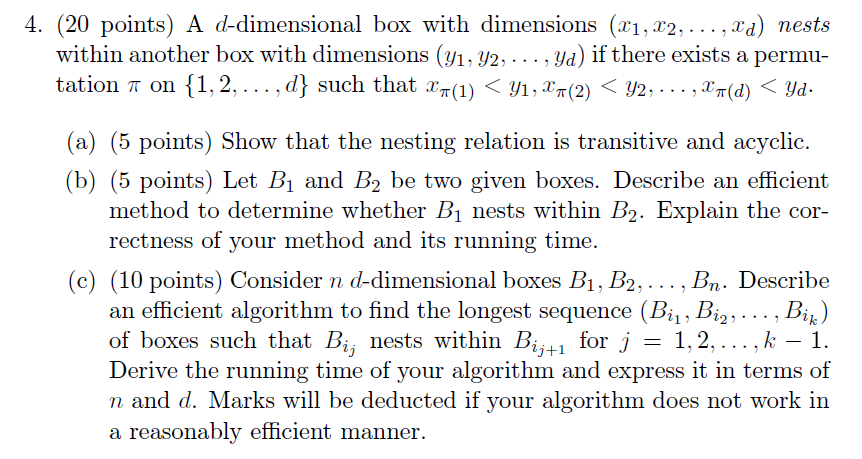 Solved (20 ﻿points) ﻿A d-dimensional box with dimensions | Chegg.com