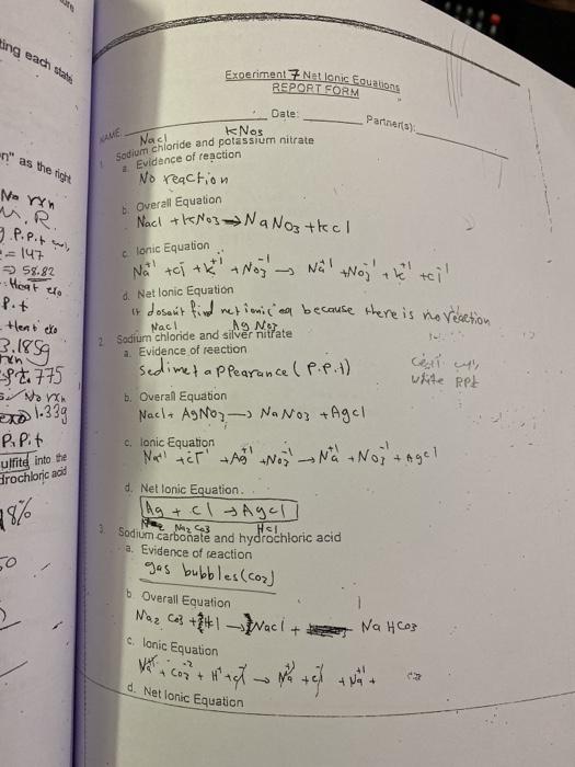 Solved ing each that Experiment Nallonic Equens REPORT FORM | Chegg.com